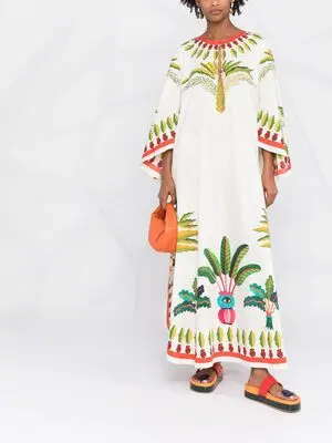 La DoubleJ Flying Palm Tree-print Kaftan