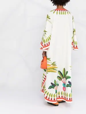 La DoubleJ Flying Palm Tree-print Kaftan