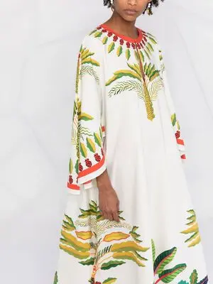 La DoubleJ Flying Palm Tree-print Kaftan