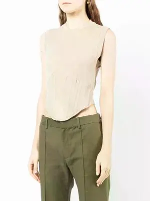 DION LEE Fine-ribbed Corset Tank Top - Brown