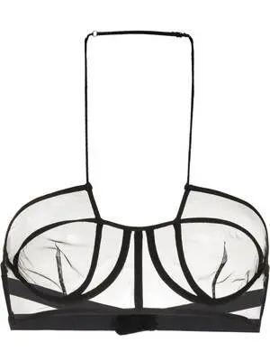NENSI DOJAKA Sheer Panelled Halterneck Bra - Black