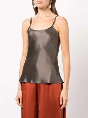 Voz Flared Silk Vest Top - Grey