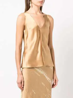 Voz Raw-cut Silk Tank Top - Gold