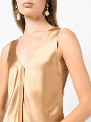 Voz Raw-cut Silk Tank Top - Gold