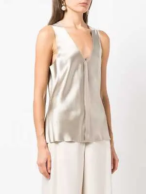 Voz Raw-cut Silk Tank Top - Grey