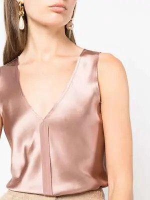 Voz Raw-cut Silk Tank Top - Pink