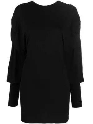 Attico Gathered Sleeve Dress - Black