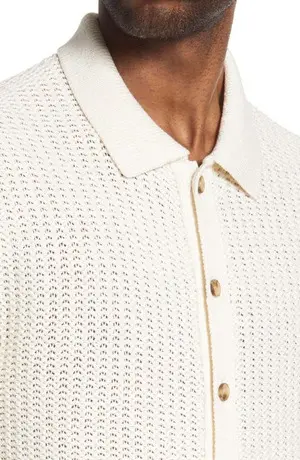 Vince Crochet Cotton Short Sleeve Button-up Shirt - Bone