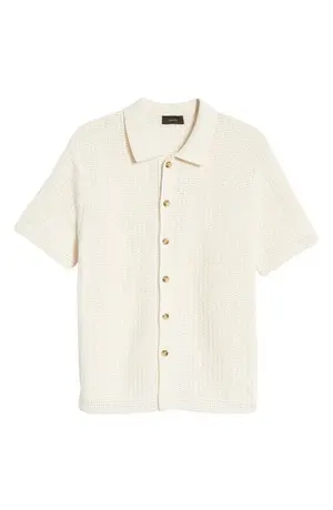Vince Crochet Cotton Short Sleeve Button-up Shirt - Bone