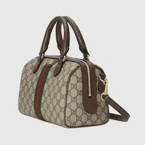 Gucci Ophidia Medium Top Handle Bag - Beige And Ebony Canvas