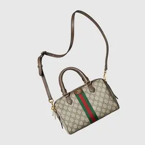 Gucci Ophidia Medium Top Handle Bag - Beige And Ebony Canvas