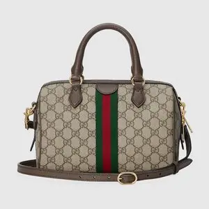Gucci Ophidia Medium Top Handle Bag - Beige And Ebony Canvas