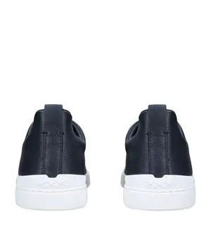 Zegna Triple Stitch Leather Sneakers - Navy