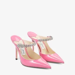 JIMMY CHOO Bing 100 Patent Leather Pumps With Crystal Strap