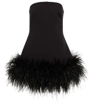 Safiyaa Strapless Feather-trimmed Minidress - Black