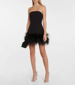 Safiyaa Strapless Feather-trimmed Minidress