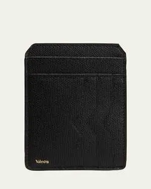 VALEXTRA V-cut Compact Pebble Leather Card Holder - Nero