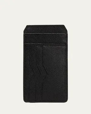 VALEXTRA V-cut Compact Pebble Leather Card Holder