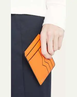 VALEXTRA V-cut Compact Pebble Leather Card Holder