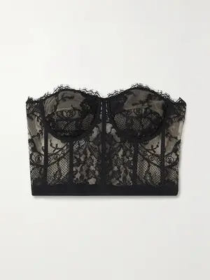 Alexander McQueen Satin-trimmed Cotton-blend Corded Lace Bustier Top - Black