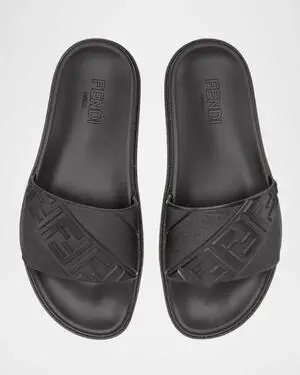 Fendi Ff Logo Slide Sandals - Black