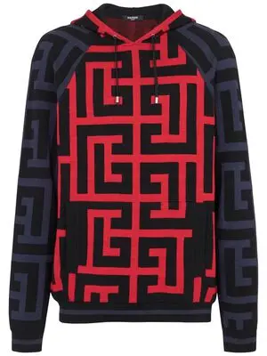Balmain Monogram-print Drawstring Hoodie