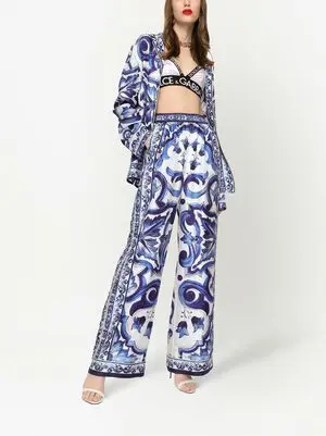Dolce & Gabbana Majolica-print Silk Pajama Shirt - Blue
