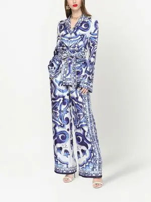 Dolce & Gabbana Majolica-print Silk Pajama Shirt - Blue
