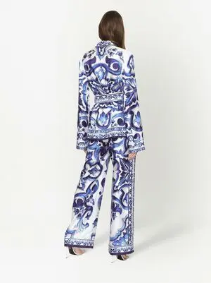 Dolce & Gabbana Majolica-print Silk Pajama Shirt - Blue