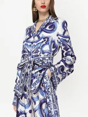 Dolce & Gabbana Majolica-print Silk Pajama Shirt - Blue