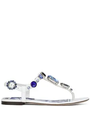 DOLCE & GABBANA Dolce & Gabbana Bejeweled Leather Thong Sandals