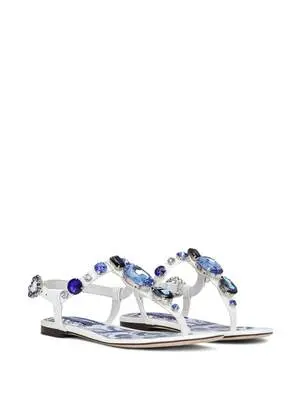Dolce & Gabbana Bejeweled Thong Sandals - White