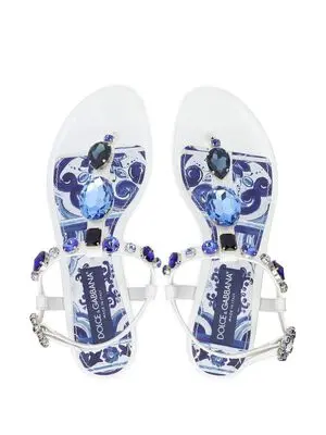 Dolce & Gabbana Bejeweled Thong Sandals - White