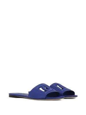 Dolce & Gabbana Dg Logo Leather Sliders - Blue