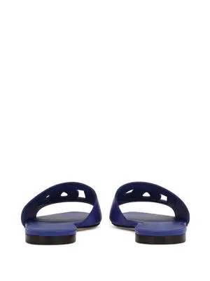 Dolce & Gabbana Dg Logo Leather Sliders - Blue