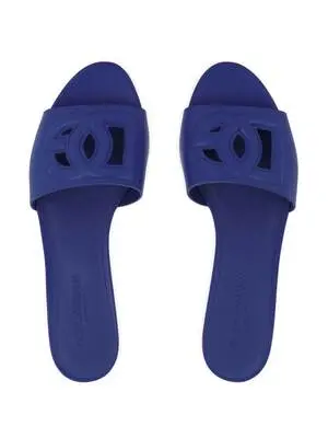 Dolce & Gabbana Dg Logo Leather Sliders - Blue