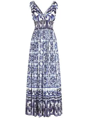Dolce & Gabbana Majolica-print Poplin Maxi Dress - Blue