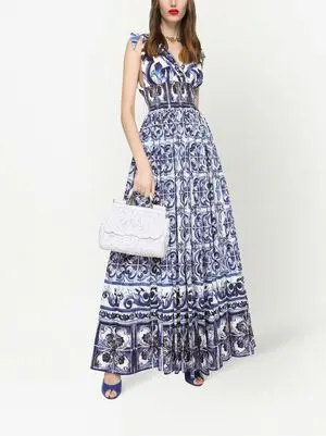 Dolce & Gabbana Majolica-print Poplin Maxi Dress - Blue