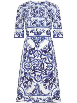 Dolce & Gabbana Majolica-print Midi Dress - Blue