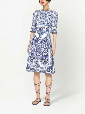 Dolce & Gabbana Majolica-print Midi Dress - Blue