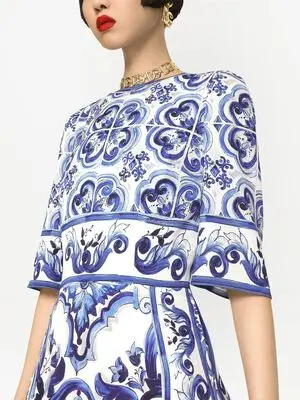 Dolce & Gabbana Majolica-print Midi Dress - Blue