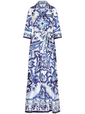 Dolce & Gabbana Majolica-print Twill Shirt Dress - Blue