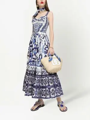 Dolce & Gabbana Majolica-print Bustier Maxi Dress - Blue