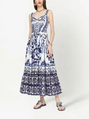 Dolce & Gabbana Majolica-print Bustier Maxi Dress - Blue