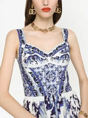 Dolce & Gabbana Majolica-print Bustier Maxi Dress - Blue
