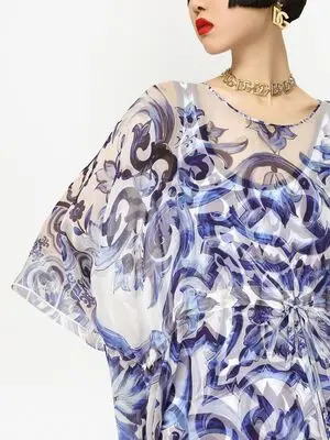 Dolce & Gabbana Majolica-print Silk Caftan - Blue