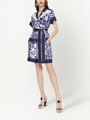 Dolce & Gabbana Majolica-print Belted Silk Shirt