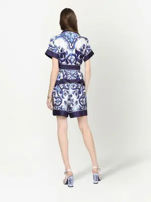Dolce & Gabbana Majolica-print Belted Silk Shirt