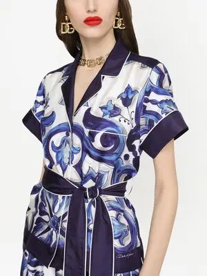 Dolce & Gabbana Majolica-print Belted Silk Shirt