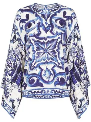 Dolce & Gabbana Majolica-print Silk Blouse - Blue